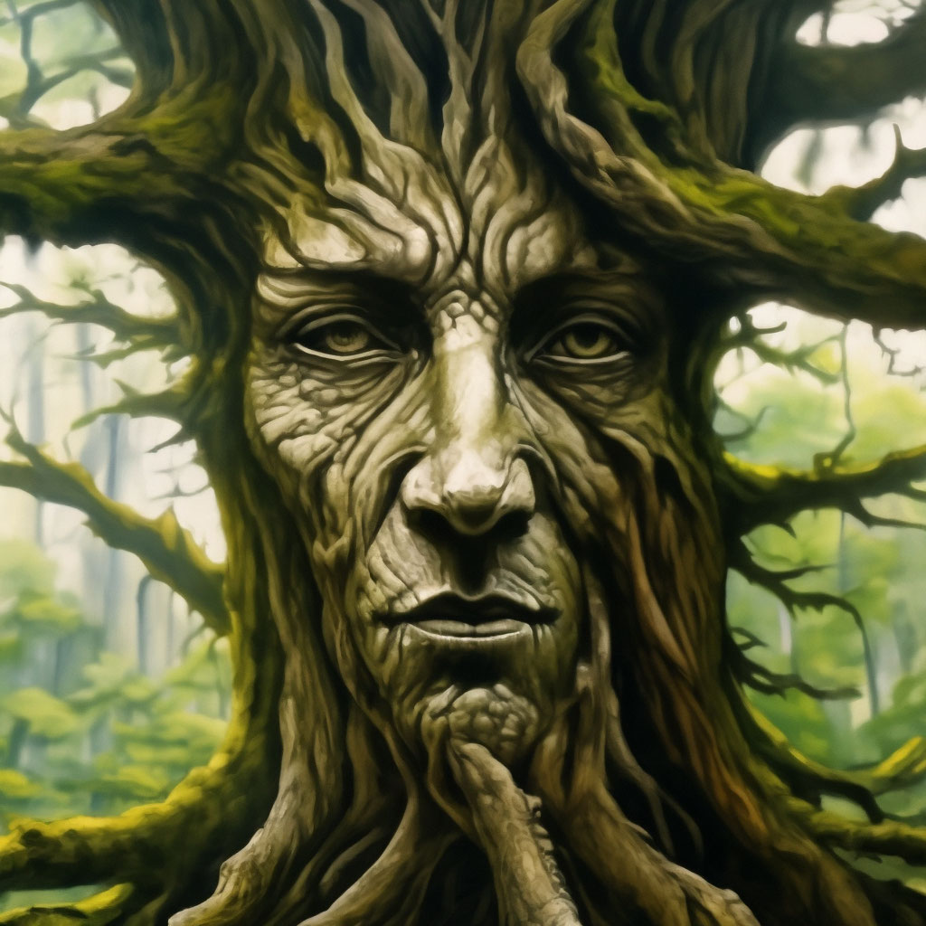 "A tree with a human face watercolor drawing" — image created in Shedevrum