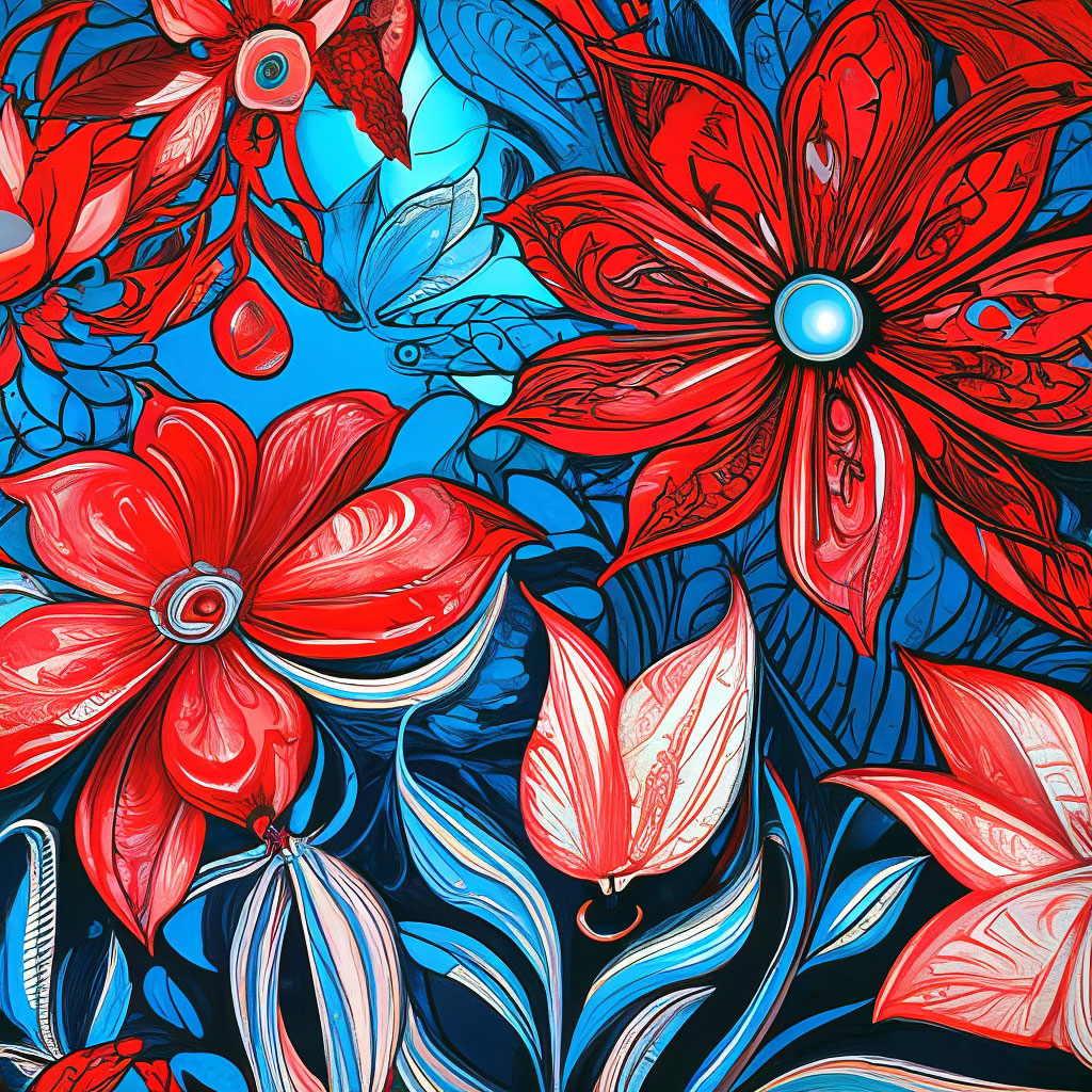 "Red flowers, intricate, vector graphics, doodling in color, high ...