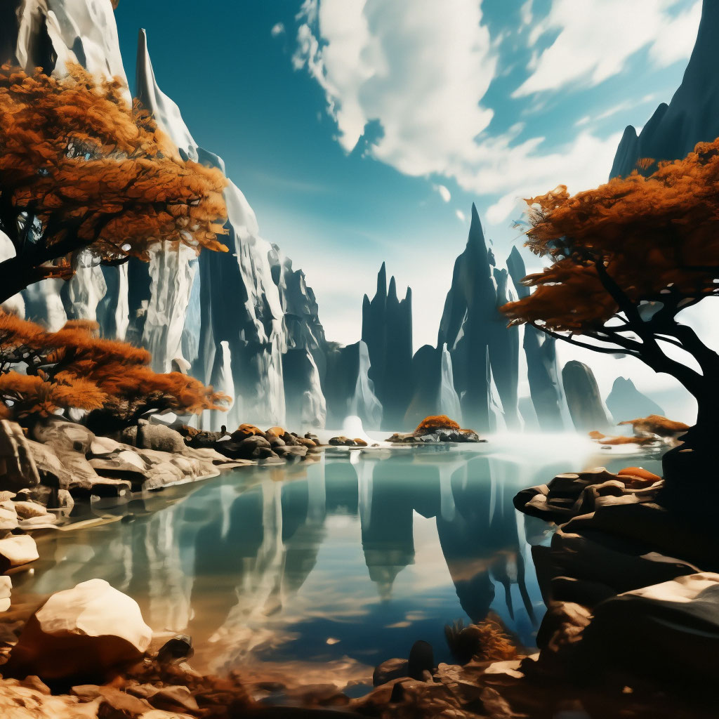 "NEUROTICS⚛️ white desert in the abyss,water, trees, large space, hyper ...