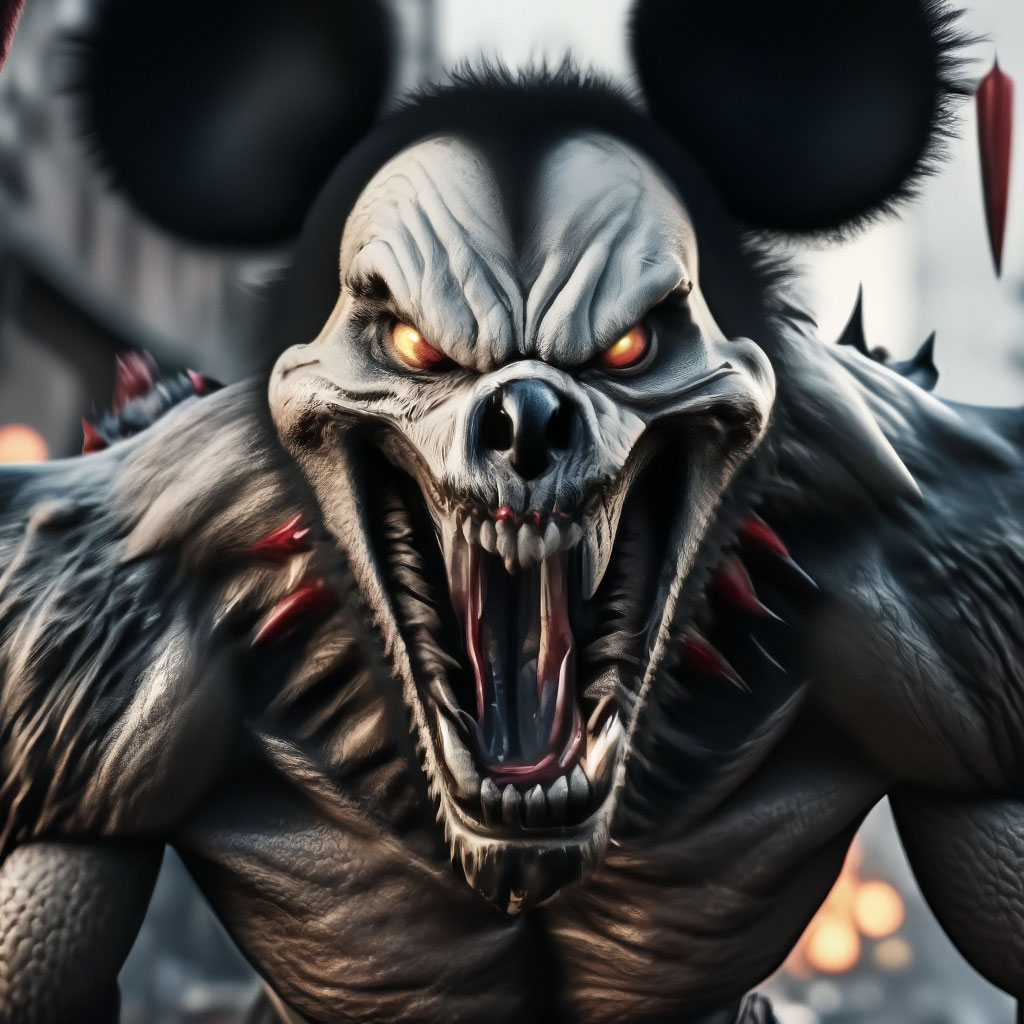 "Evil, big, huge, mikimaus-demon, horror, claws, teeth, fangs ...