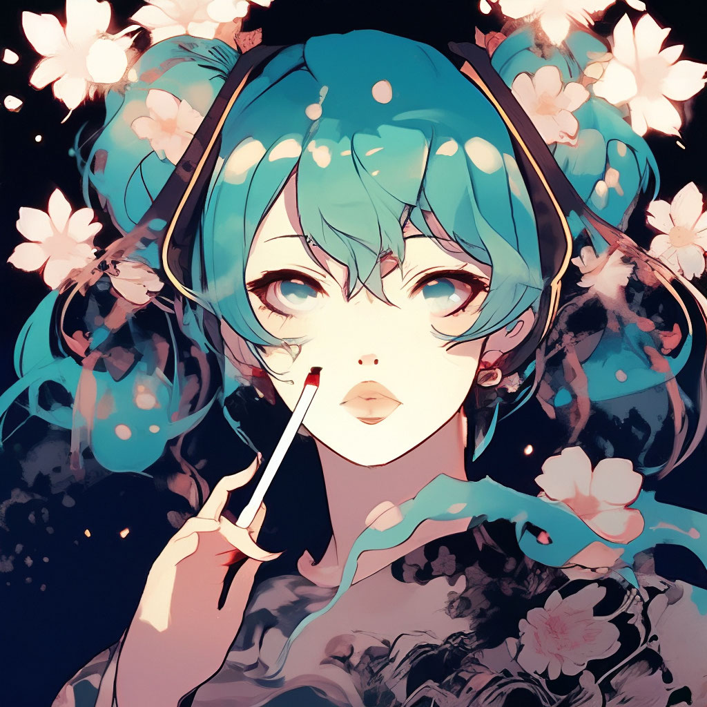 "Hatsune Miku Hatsune Miku, Hatsune Miku with a cigarette, smoke ...
