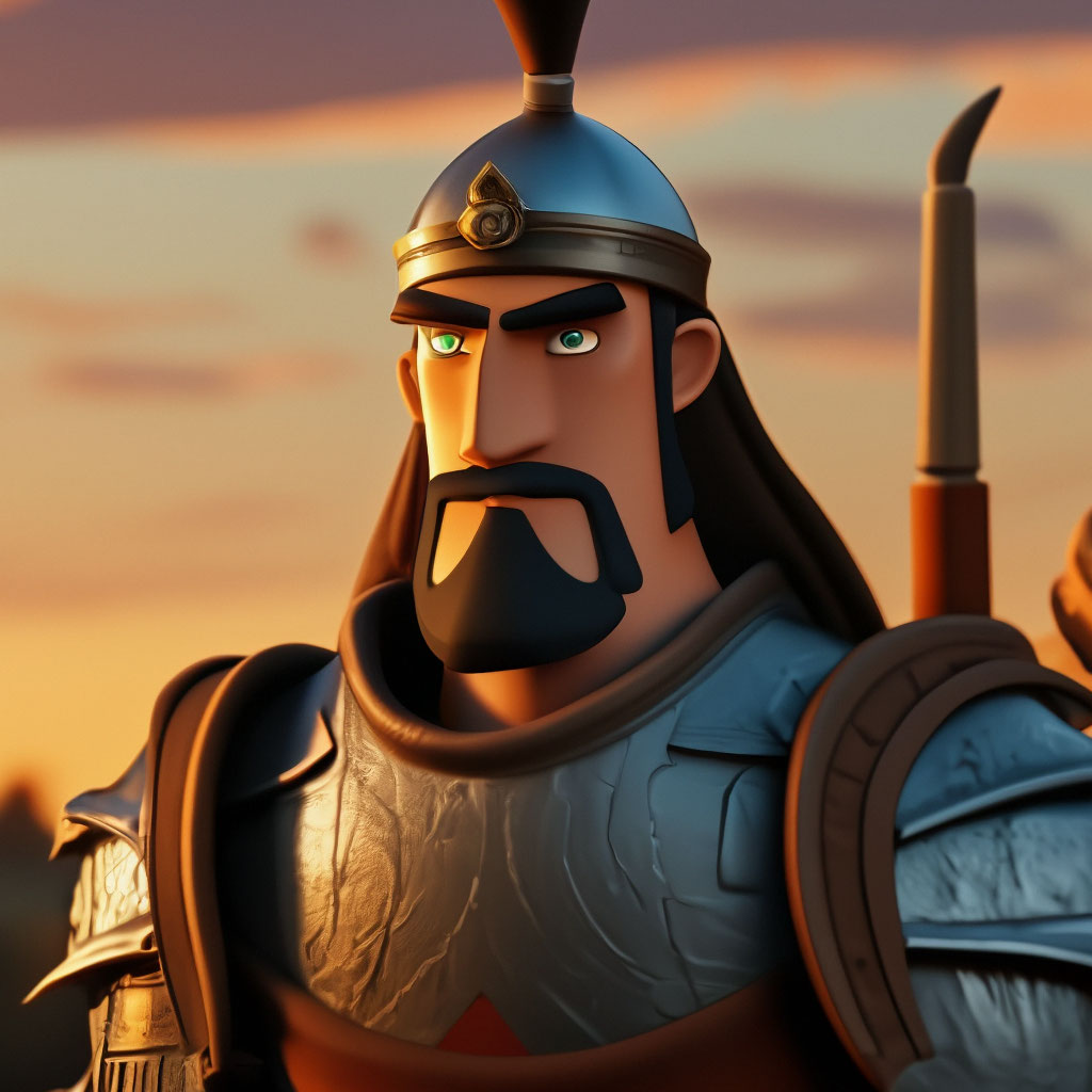 "Alyosha Popovich cartoon three heroes" — image created in Shedevrum