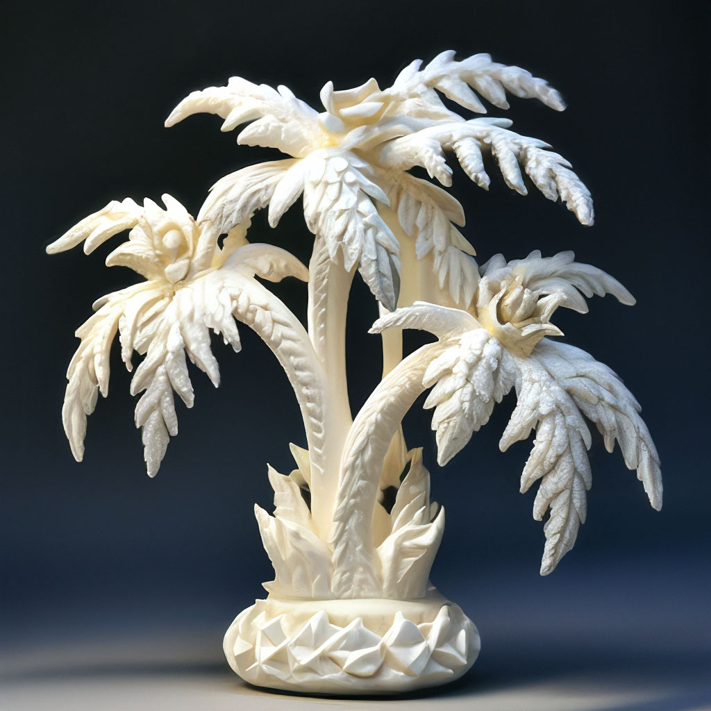 "Christmas toy, ceramic carved white palm ornament fanning out from ...