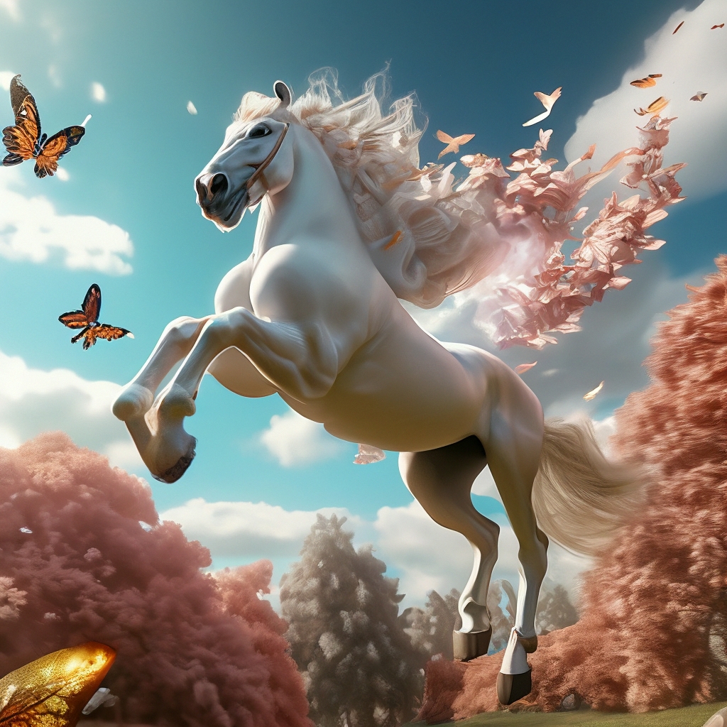 "Professional photo, a horse flying with a prince, a horse with a long ...