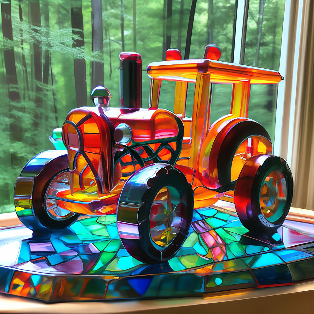 "Stained glass tractor" — image created in Shedevrum