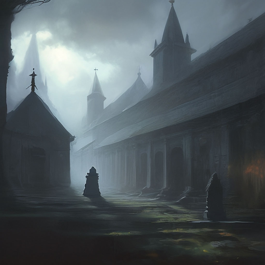 "Lost in the fog and time, the ancient monastery is the home of shadows ...