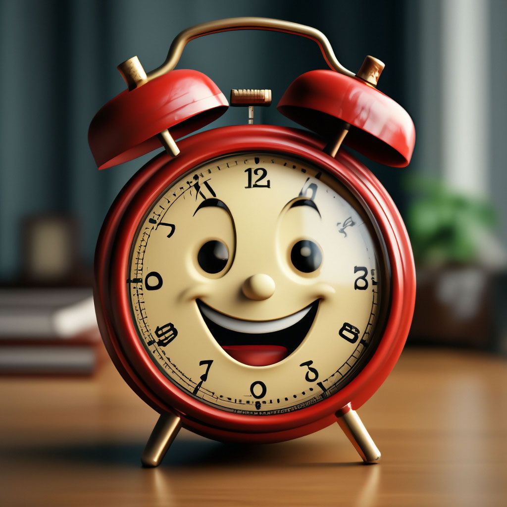 "A smiling alarm clock" — image created in Shedevrum