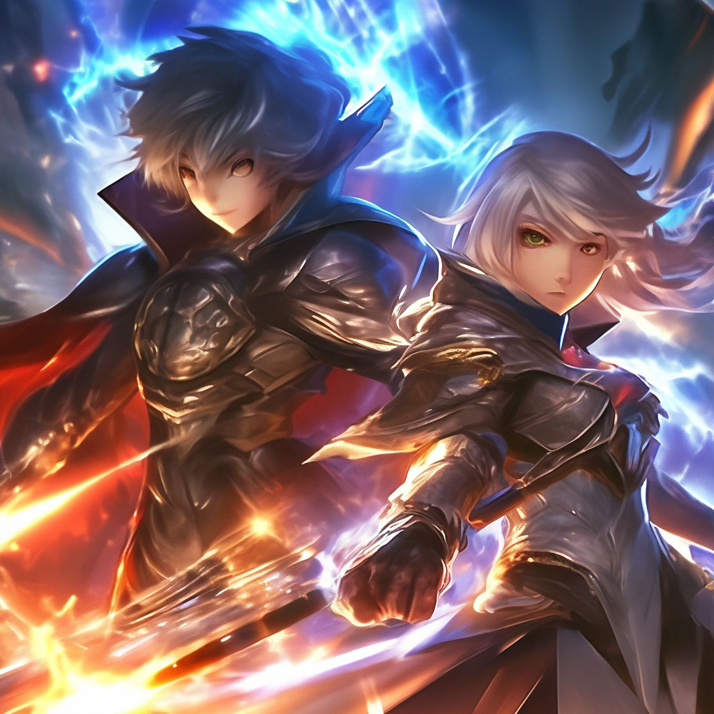 "Confrontation of two archmages, battlefield, energy discharges ...