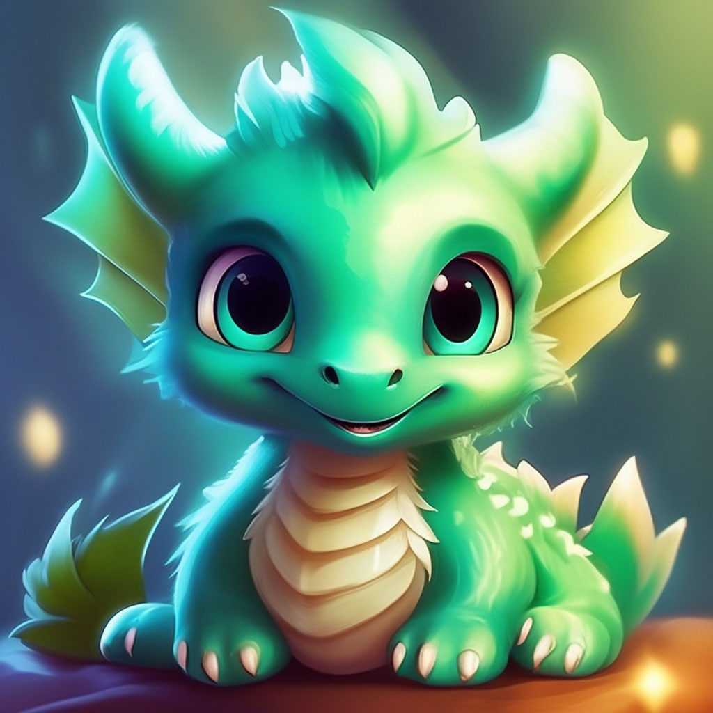 "Hello, dragon, cute, fluffy, crystal emerald, big, expressive eyes ...