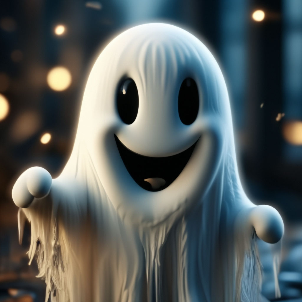 "A small friendly ghost, cute with handles smiles aesthetically ...