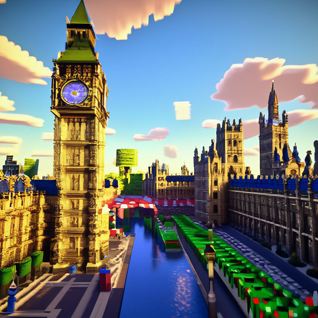 "London in the style of Minecraft" — image created in Shedevrum