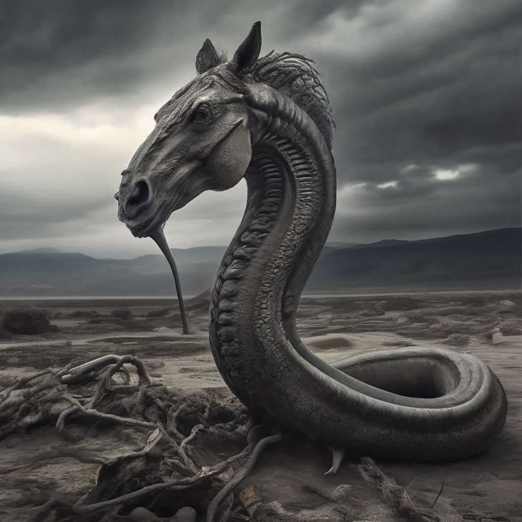 "A hybrid of a horse and a snake. the grotesque is gloomy." — image ...