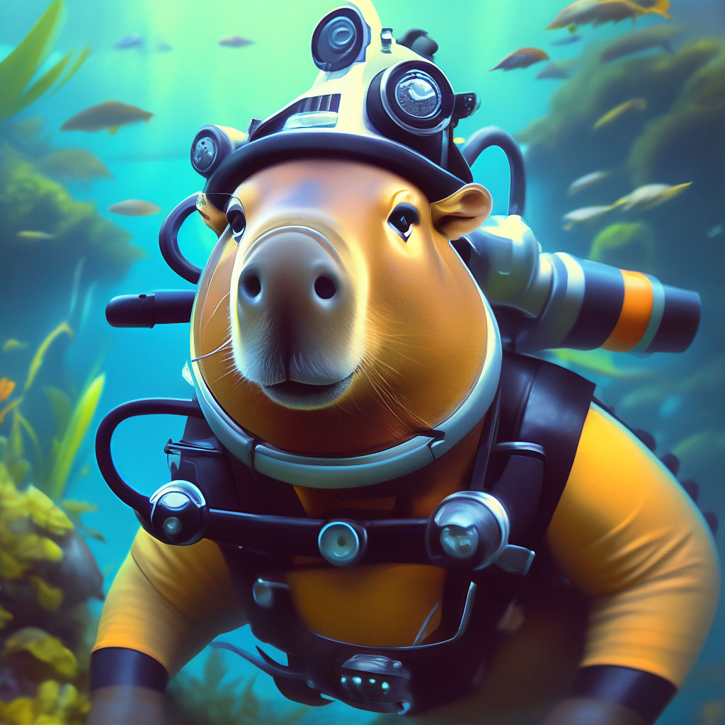 "Capybara scuba diver" — image created in Shedevrum