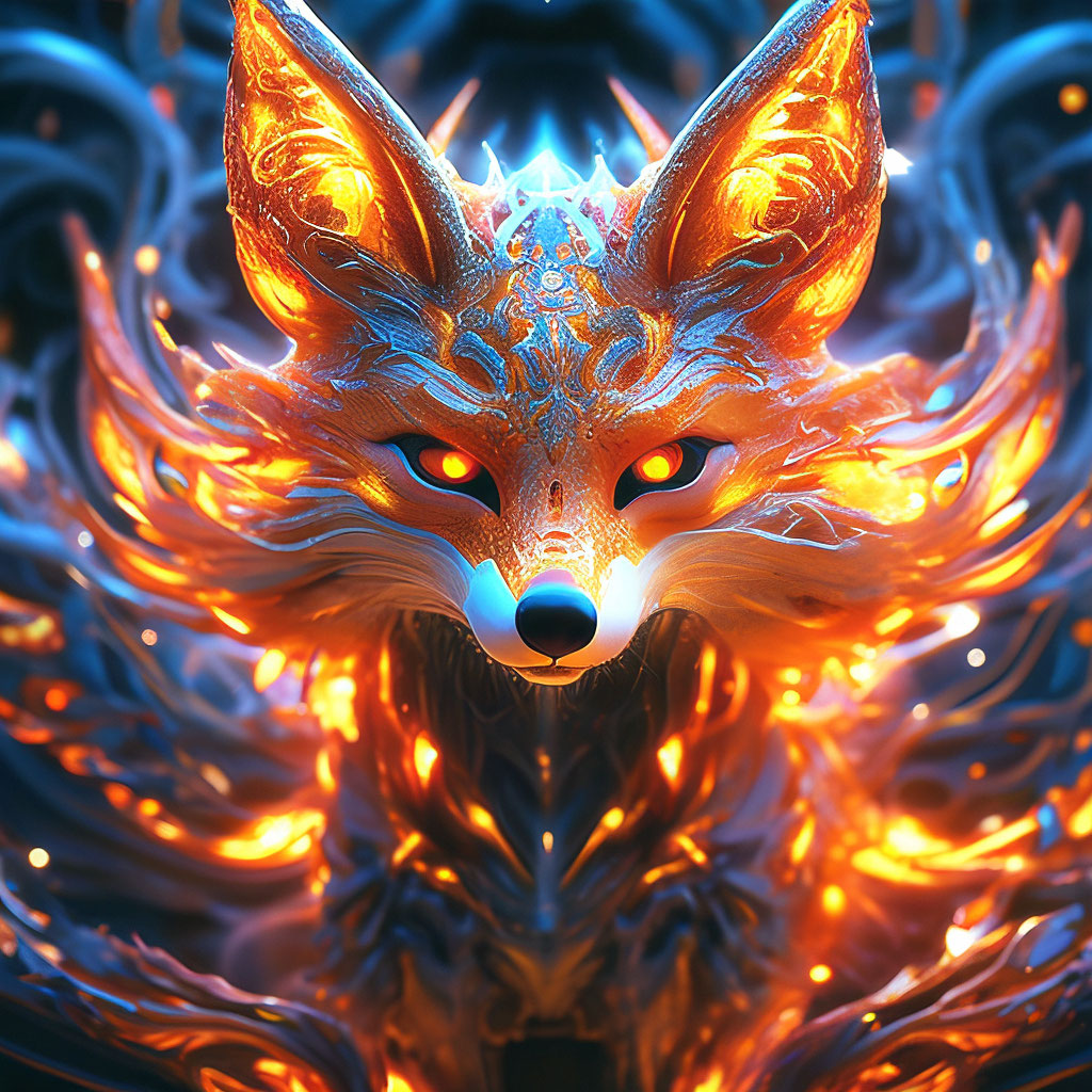 "Surrealism, high detail,anthropomorphic fox, consists of fractals ...