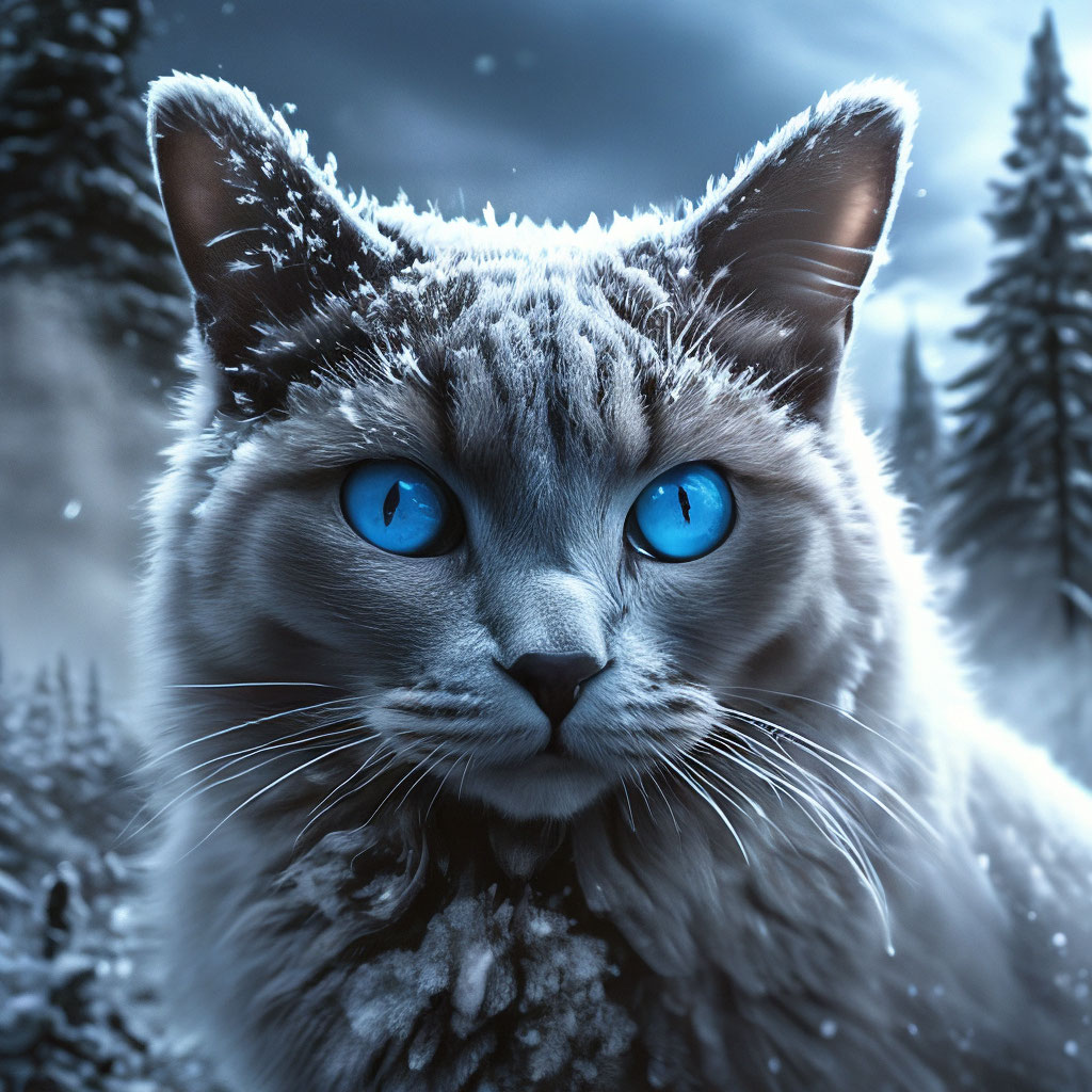 "Hyperrealism, blue eyes, Burmese cat consists of clouds, steam, smoke ...