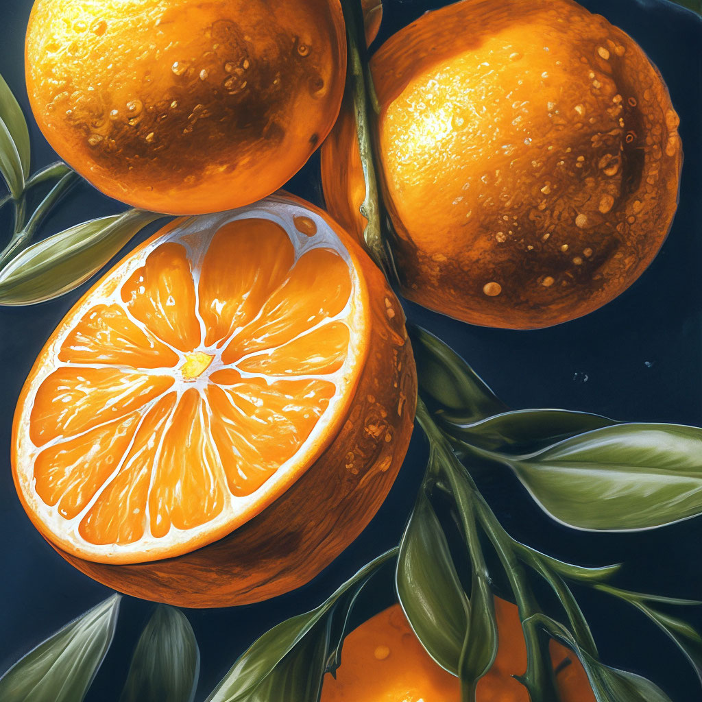 "YAZH 5D, fruits orange, ink, vector graphics, CGI, detailed drawing ...