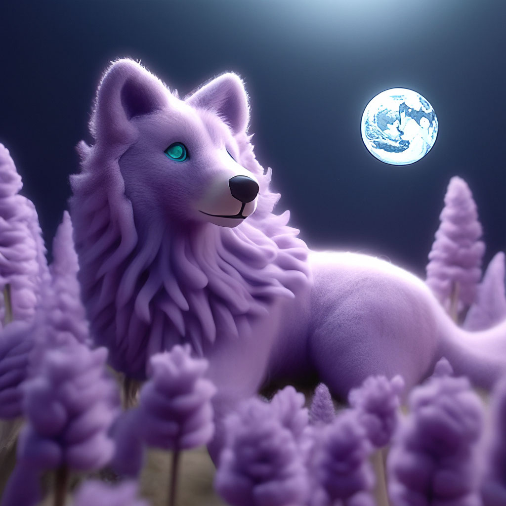 "Big moon lavender magic wool felting wolf" — image created in Shedevrum