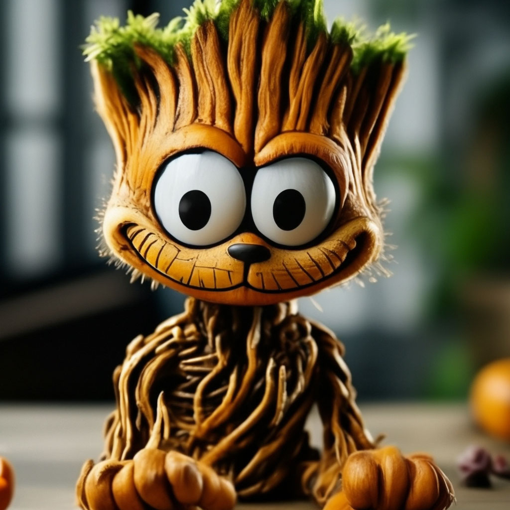 "Garfeld groot in the style of tim burton, puppet, tears, hyperrealistic, …" — image created in ...