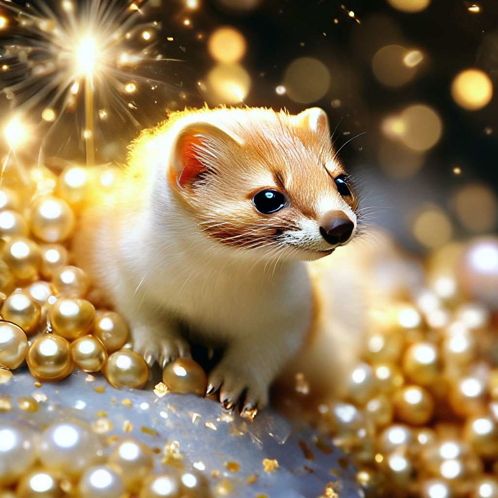 " weasel, baroque, pearls, gold, Watercolor + Professional photo ...