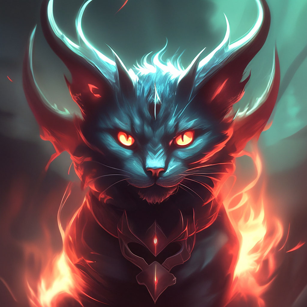 "A demon cat with horns" — image created in Shedevrum