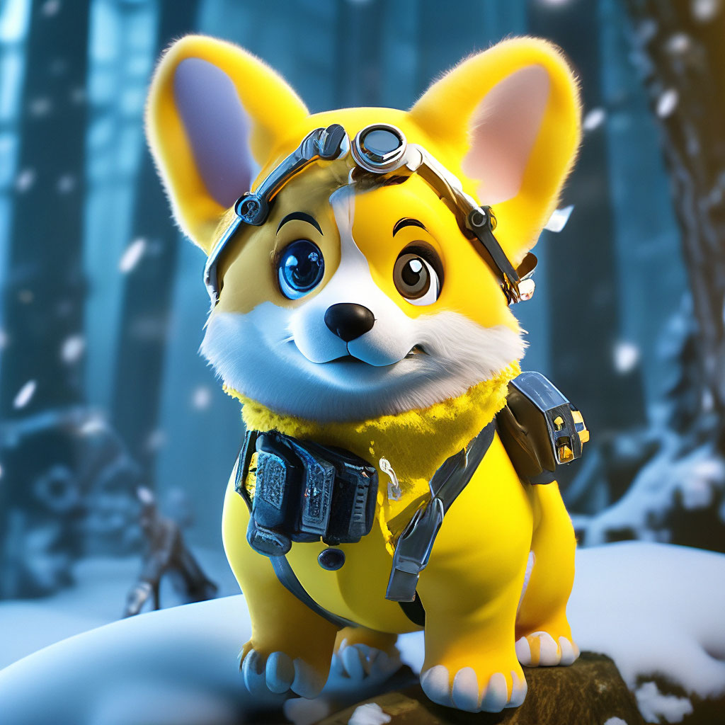 "Envious toxic yellow huge fluffy stupid corgi puppy monster in spy ...