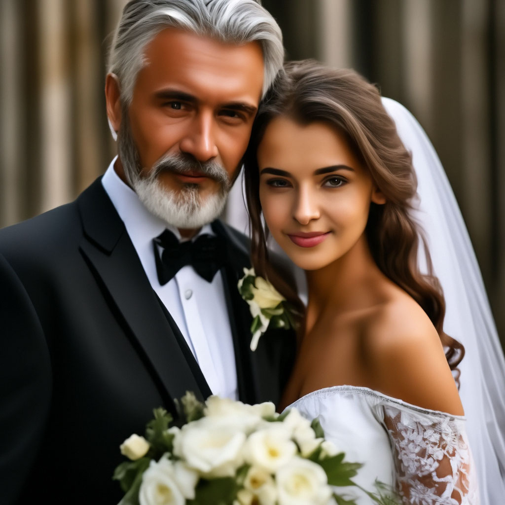 "The wedding is a young bride and an old groom. The bride is beautiful ...