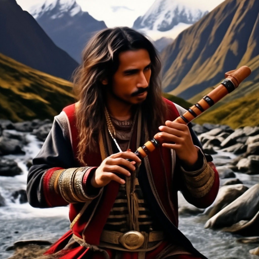 "Peruvian musician plays Pan's multi-barrel flute, mountains, stream ...