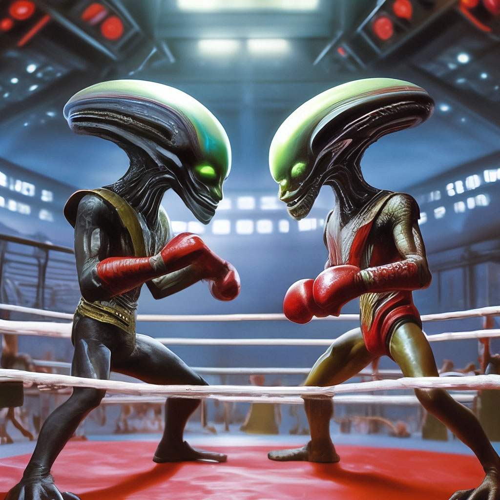 "In the ring, Alien vs. alien" — image created in Shedevrum