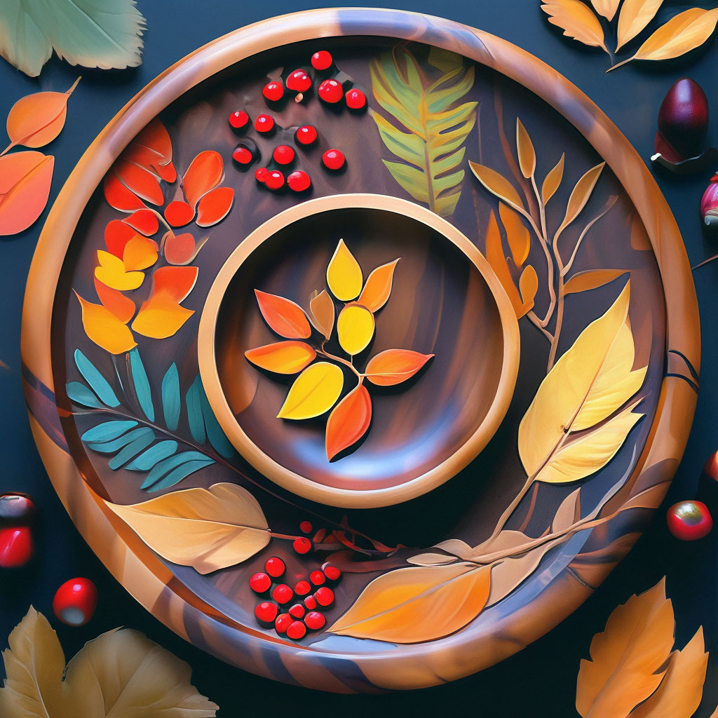 "Wooden tableware with painting, pattern: autumn , art Nouveau patterns ...