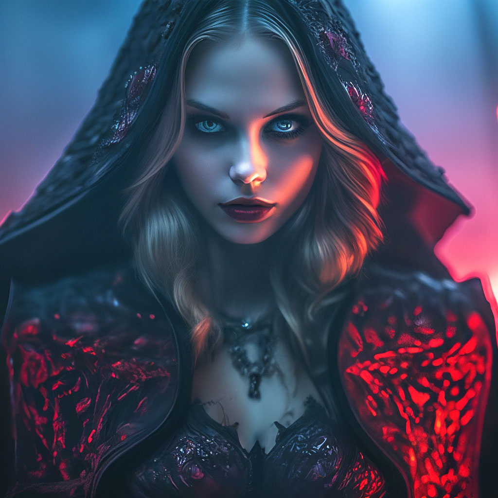 "Meet the vampires. vampire girl, red eyes, dressed in a black cloak of ...