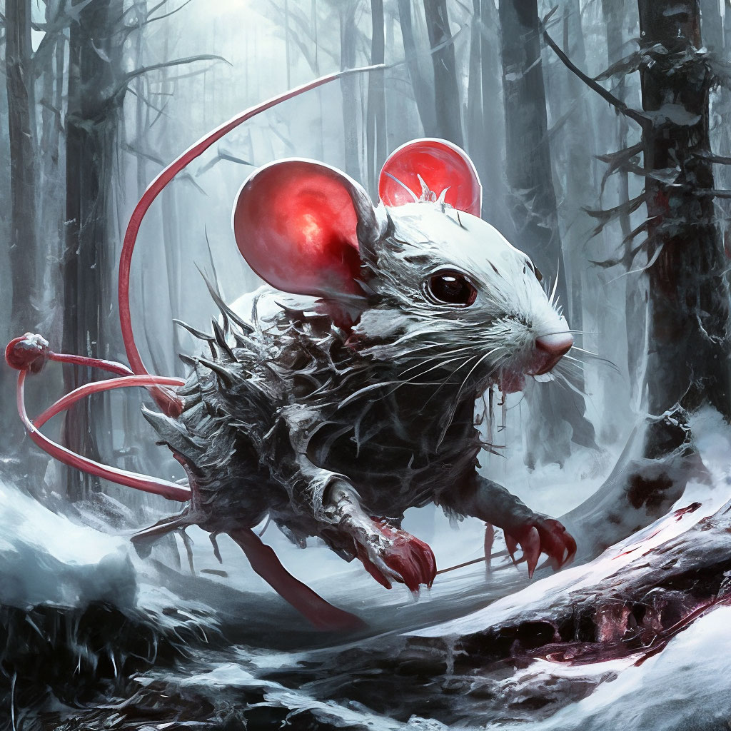 "Moldy paint: A giant mutant mouse runs through the winter forest ...