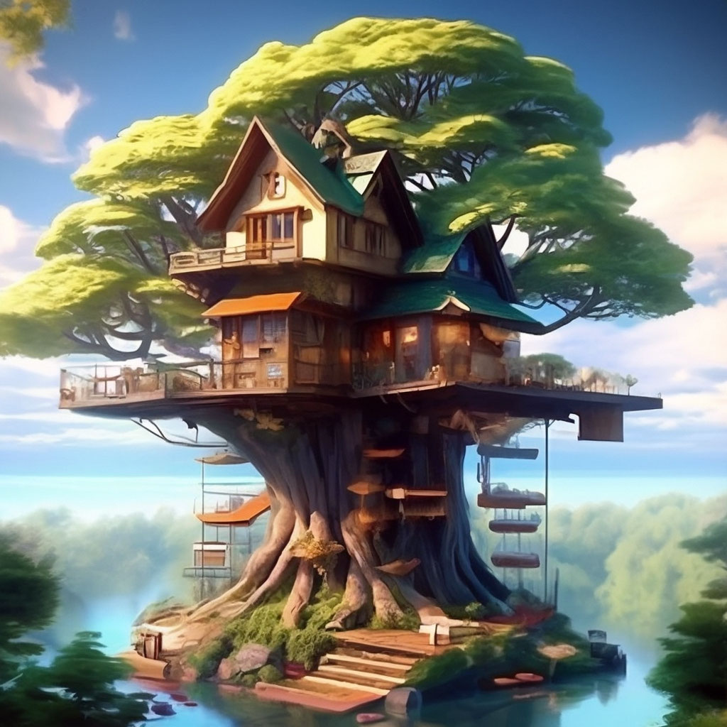 "Dream house on a tree" — image created in Shedevrum