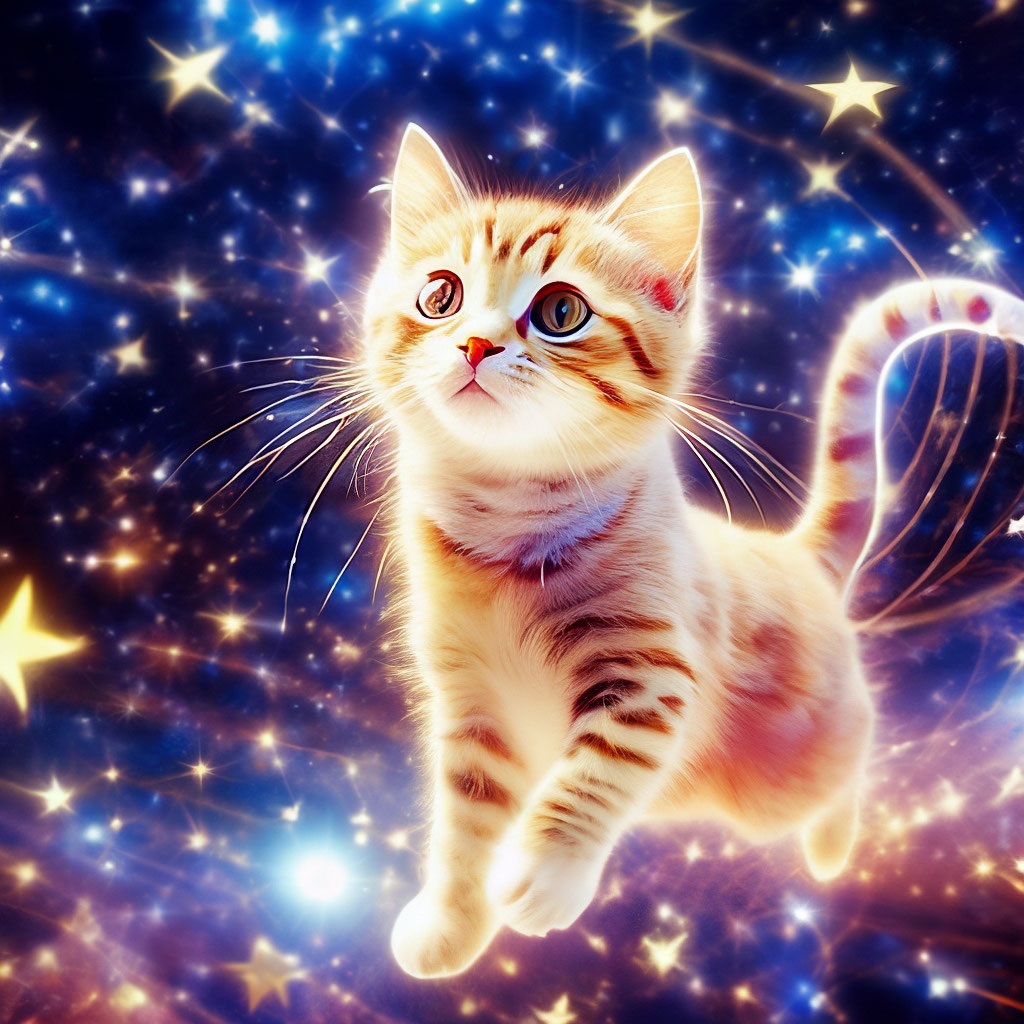 "The star cat flutters in space cute flexible transparent cat made of ...