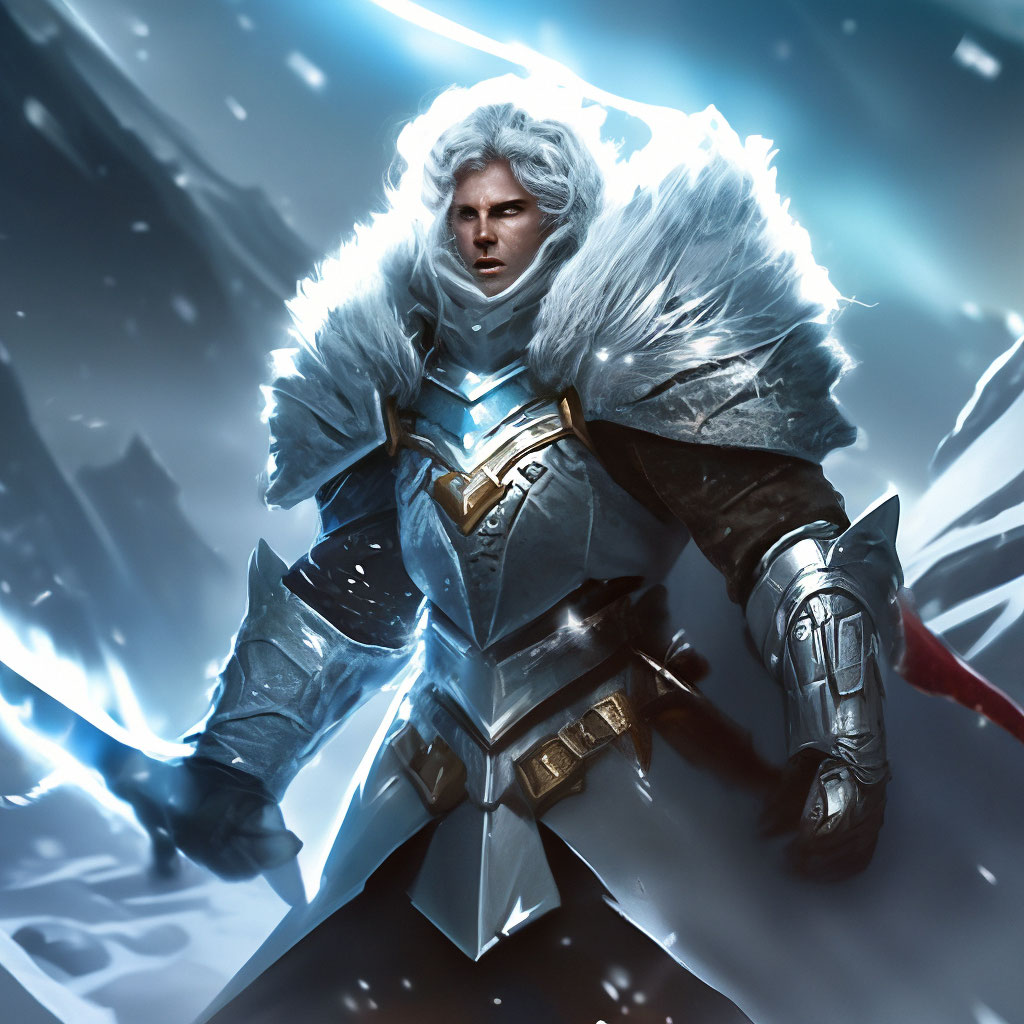 "Winter knight lightning blizzard" — image created in Shedevrum