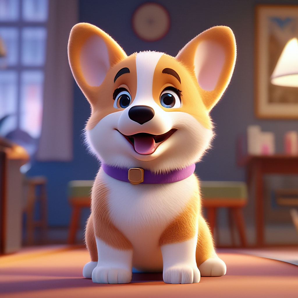 "A little corgi girl named Tomi in the style of Disney Pixar cartoons ...