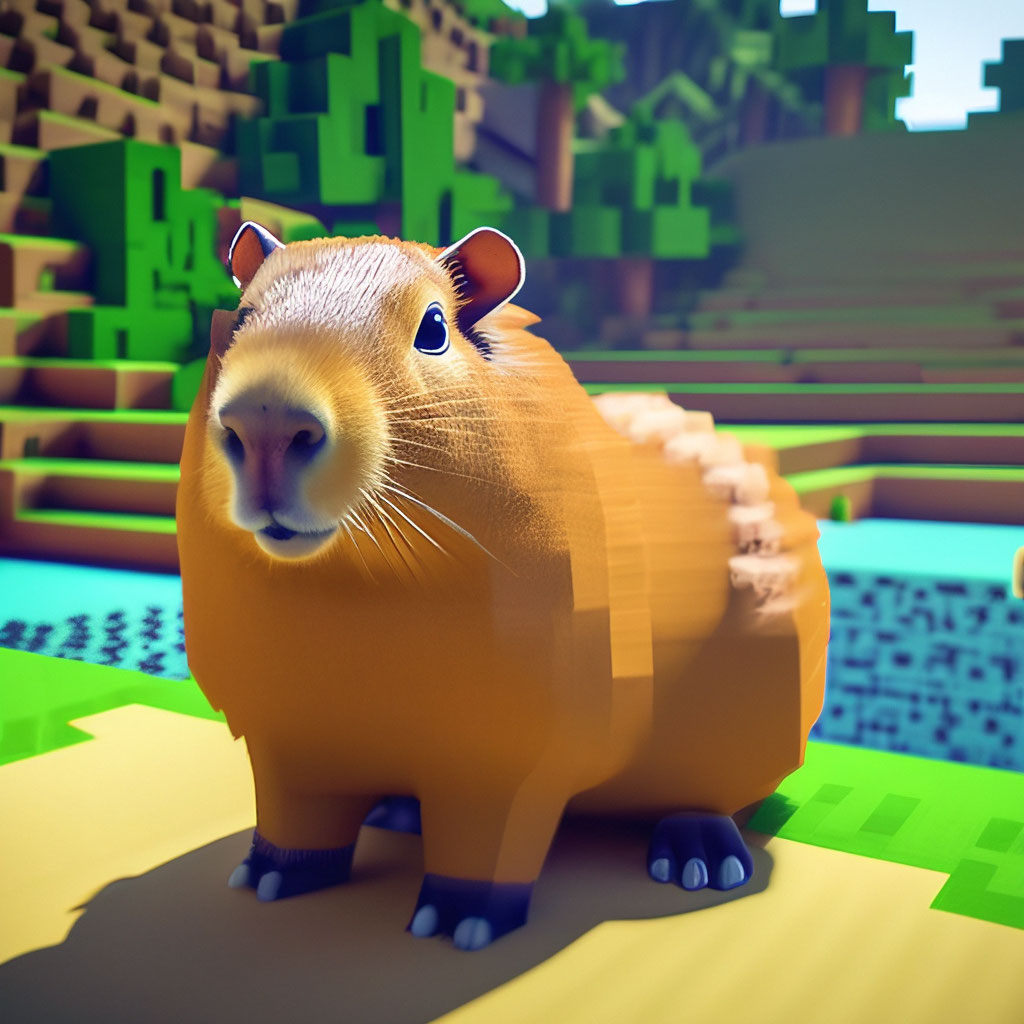 "Capybara in the style of minecraft" — image created in Shedevrum