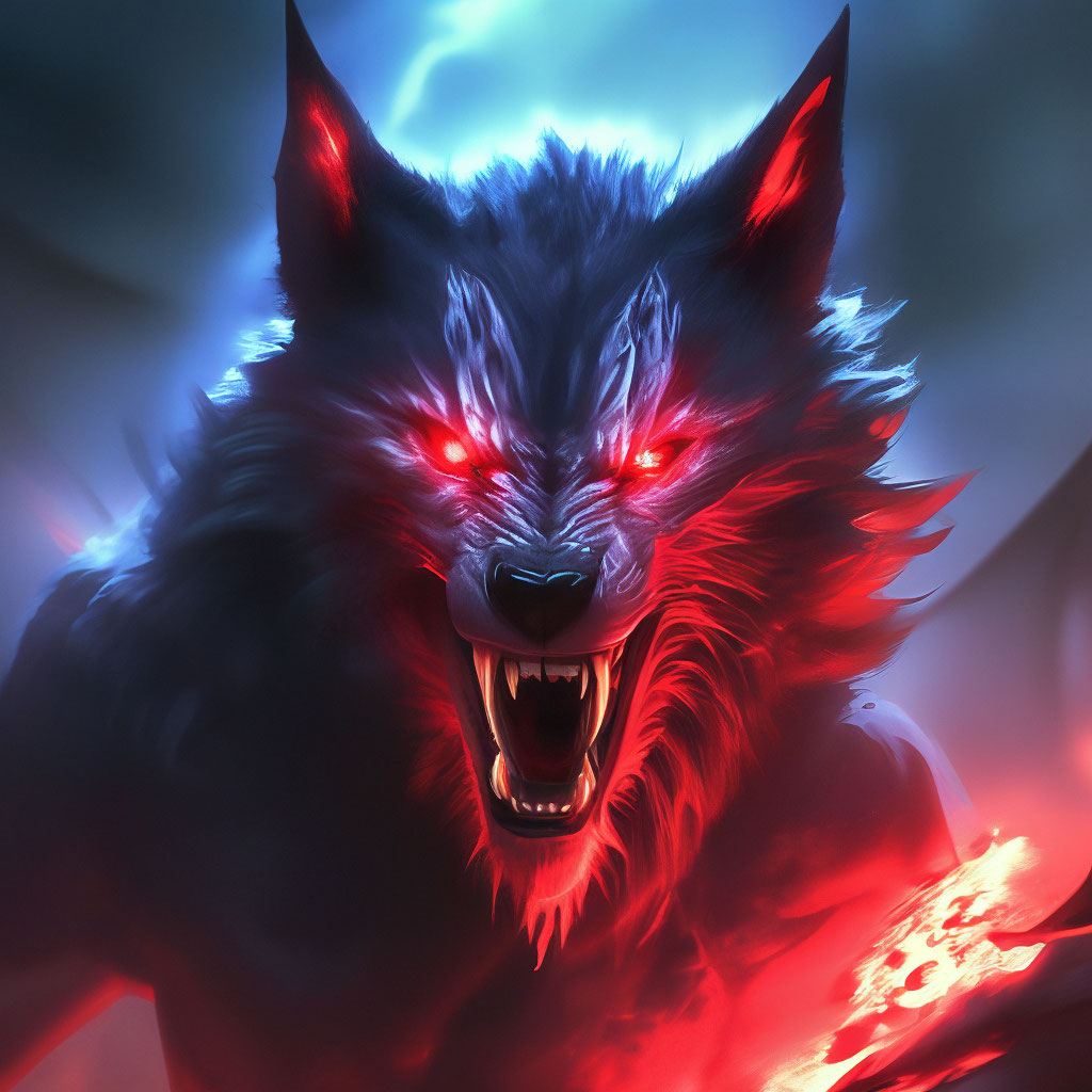 "Hell wolf vampire with glowing red eyes and ears" — image created in ...