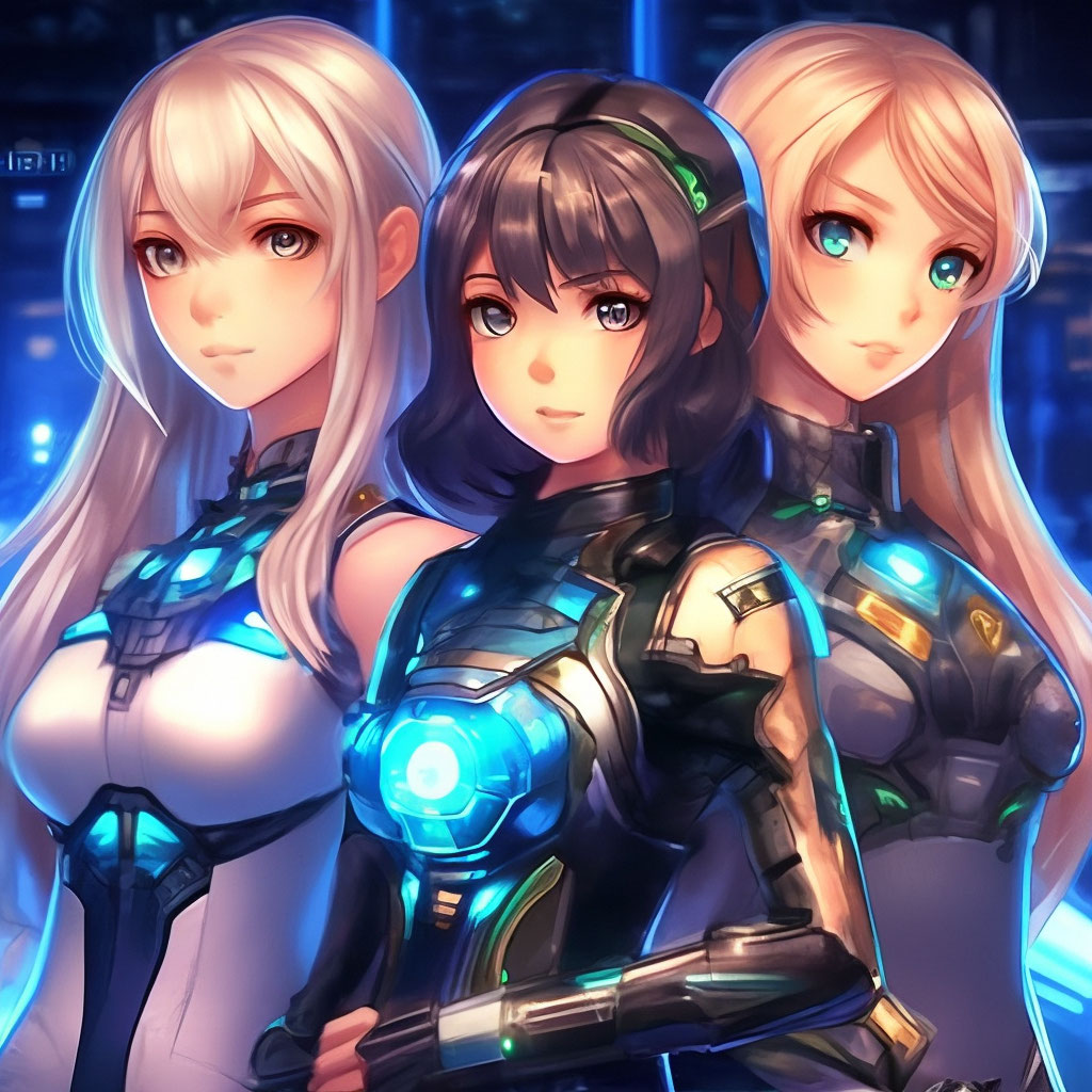 "ETH girls in anime style" — image created in Shedevrum