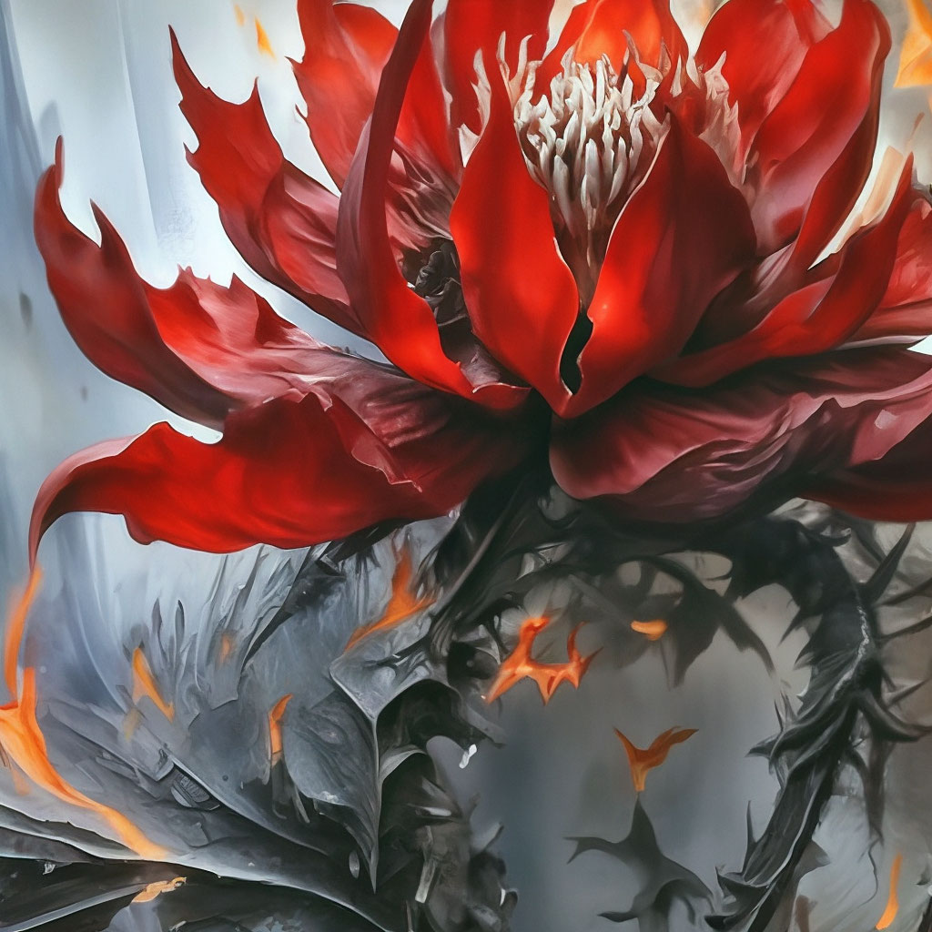 "Scarlet flower entirely watercolor detailed drawing feligran , bright ...