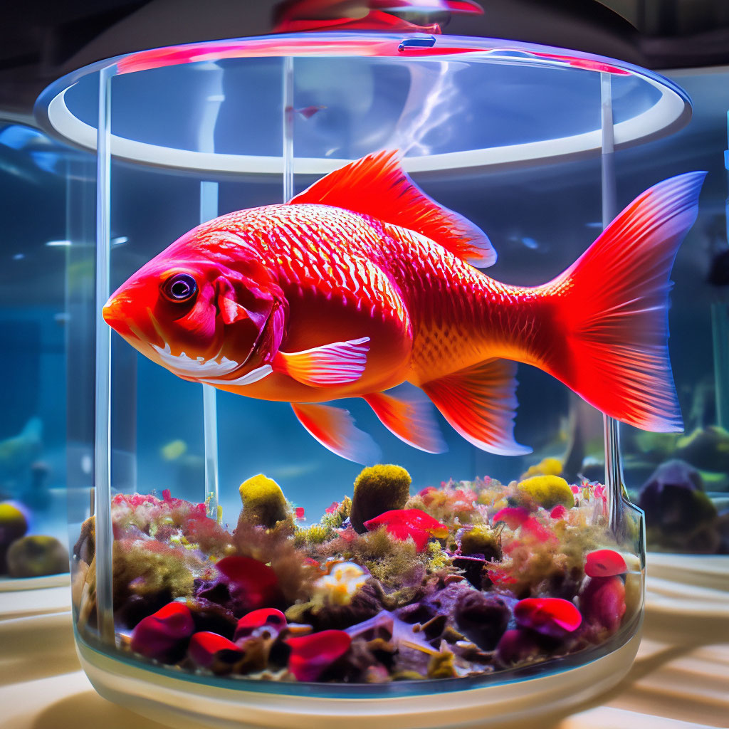 "Aquarium with big red fish" — image created in Shedevrum