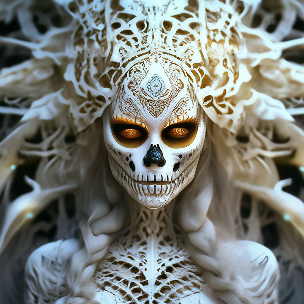 "Telegram channel @ai_art_and_prompt ivory skull, huge eyes burning ...