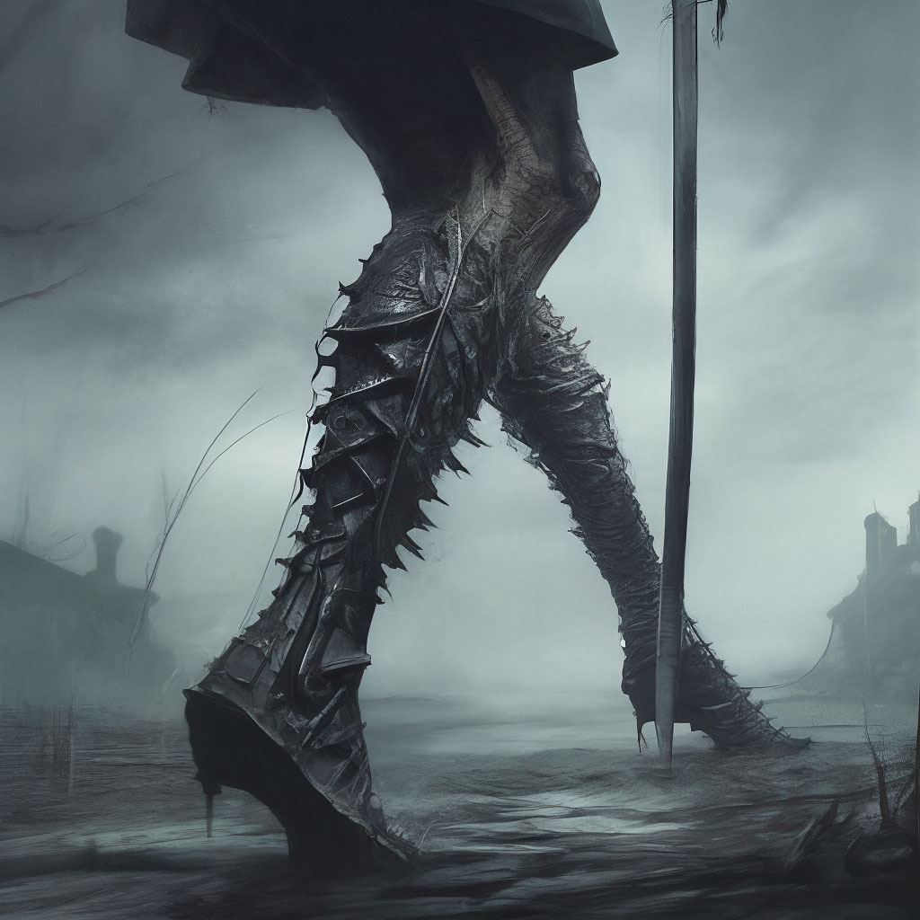"Leg, dark horror, chop" — image created in Shedevrum