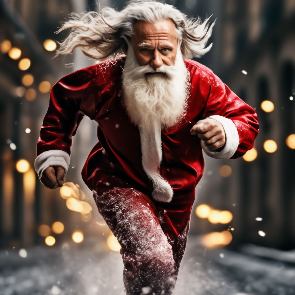 "Running athletic style beautiful old Santa, ultrarealistic, Motion ...