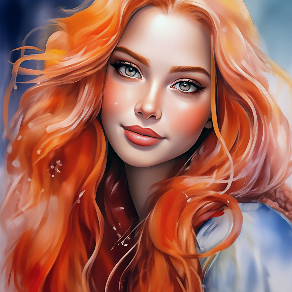 "Lady paprika, long fluffy eyelashes, bright eyes, watercolor ink ...