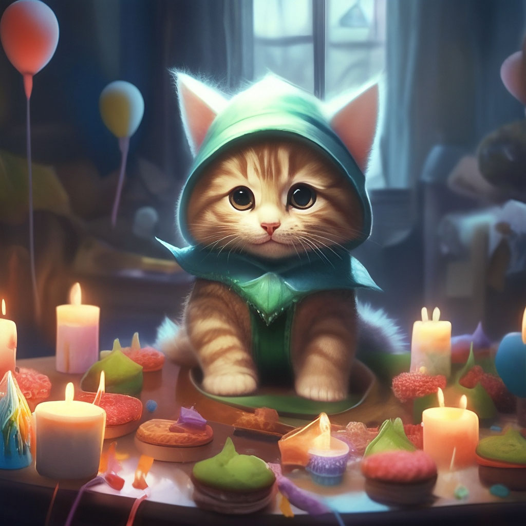 "Kitten elf's birthday" — image created in Shedevrum