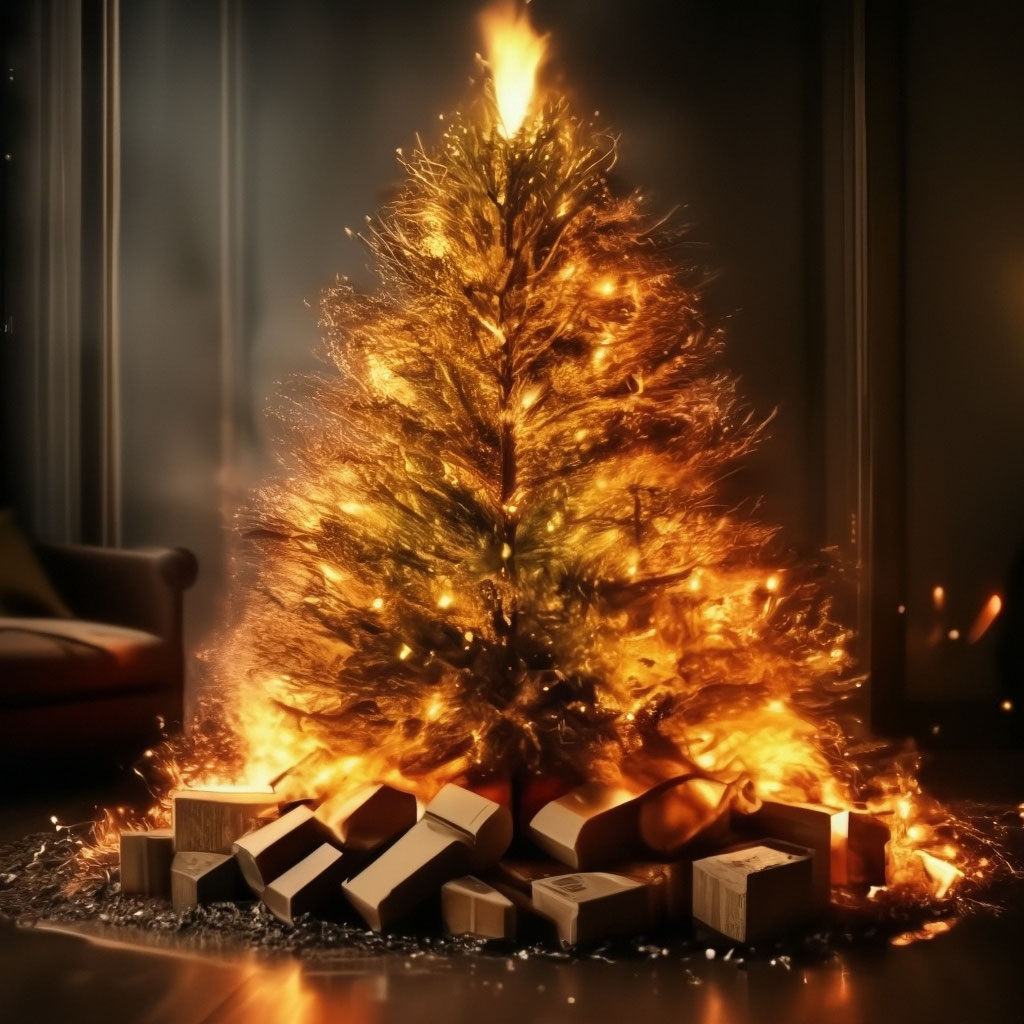 "One two three The Christmas tree is burning" — image created in Shedevrum