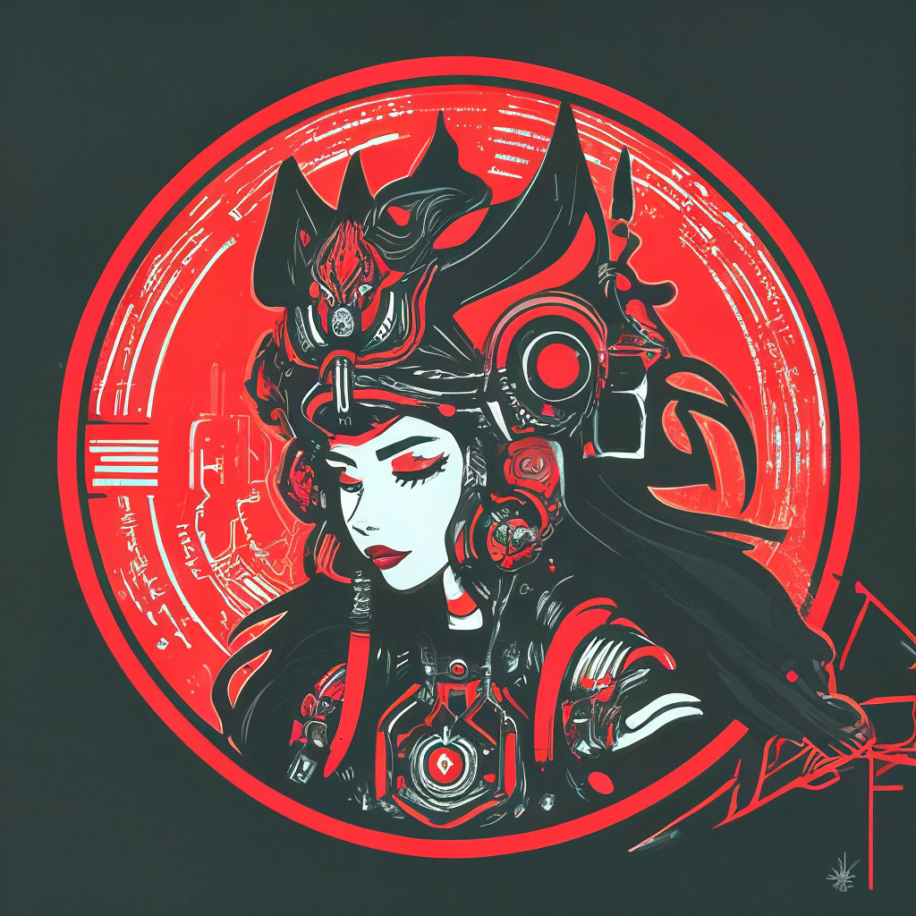 "🔆 Logo | Baba Yaga in black and scarlet, cyberpunk style, round, high ...