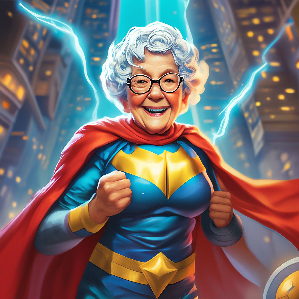 "Grandma is a superhero" — image created in Shedevrum