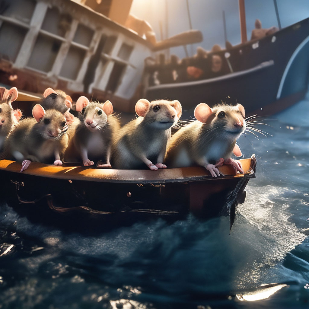 "Rats escape from a sinking ship" — image created in Shedevrum