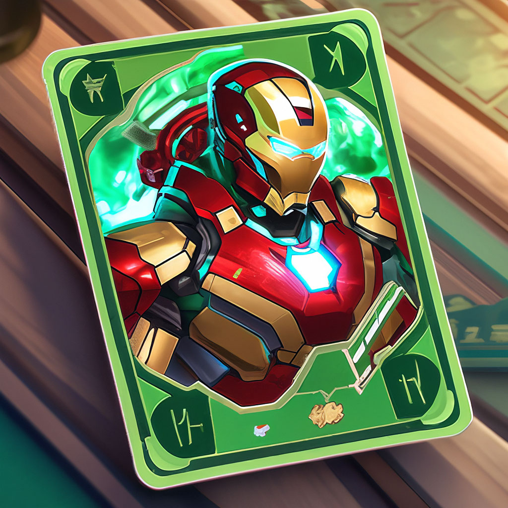 "Modern stylish design of the IronMan game card in anime style, green ...
